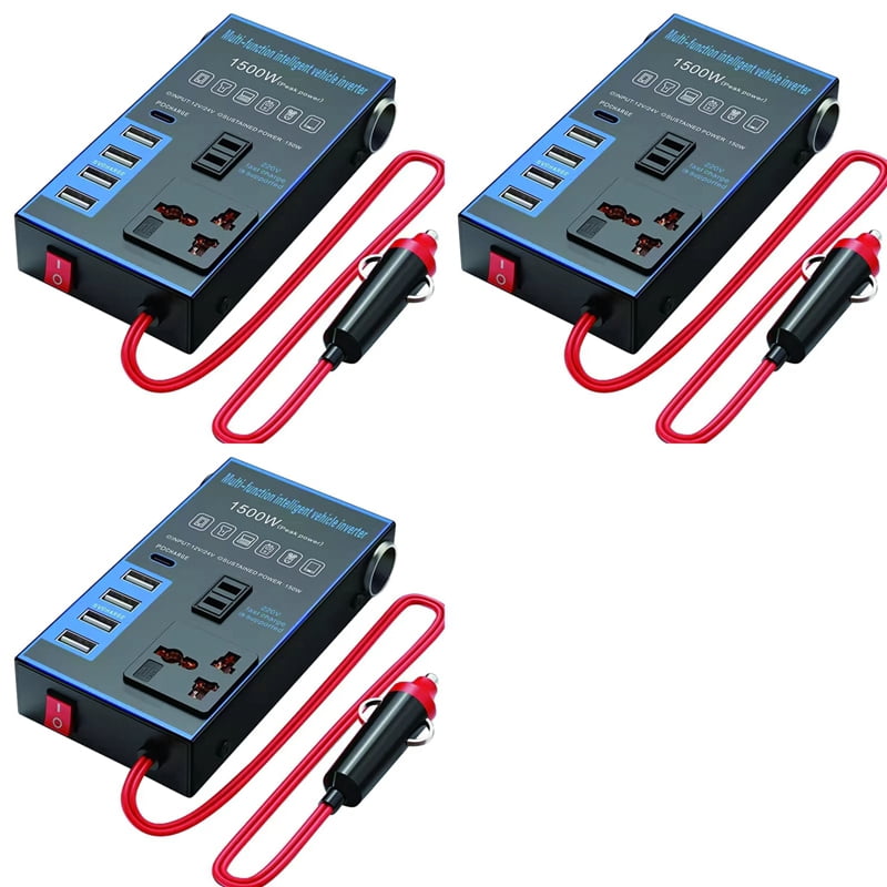 3X 1500W Car Power Inverter 12V 24V to 220V Mobile Phone USB Charging ...