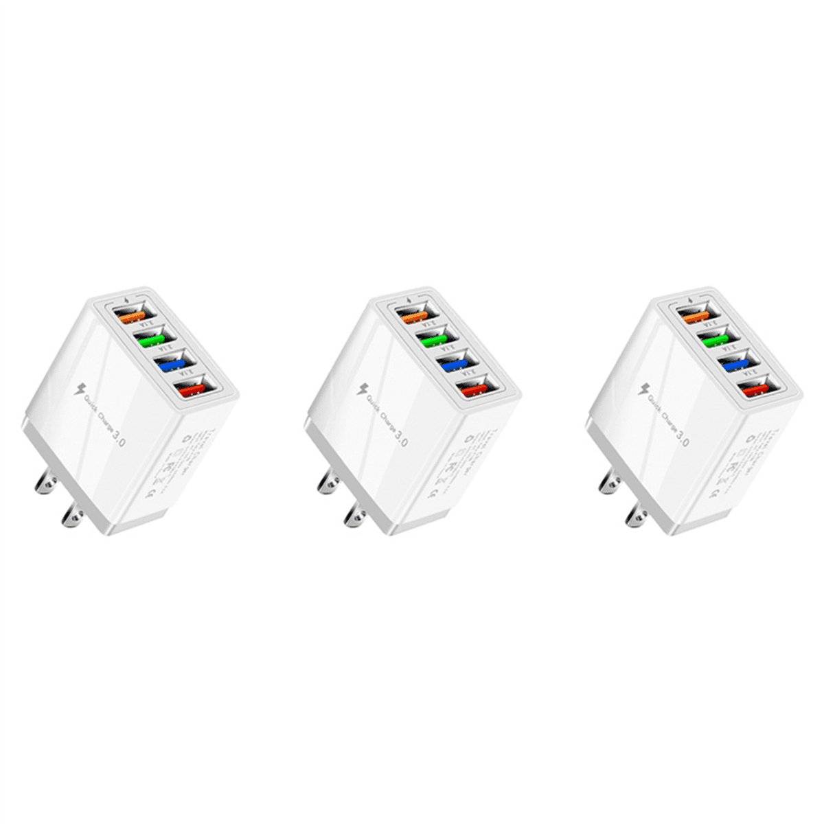 3X 4 USB Fast Charging Adapter,with LED Light Fast Charge Charger 5V3A ...