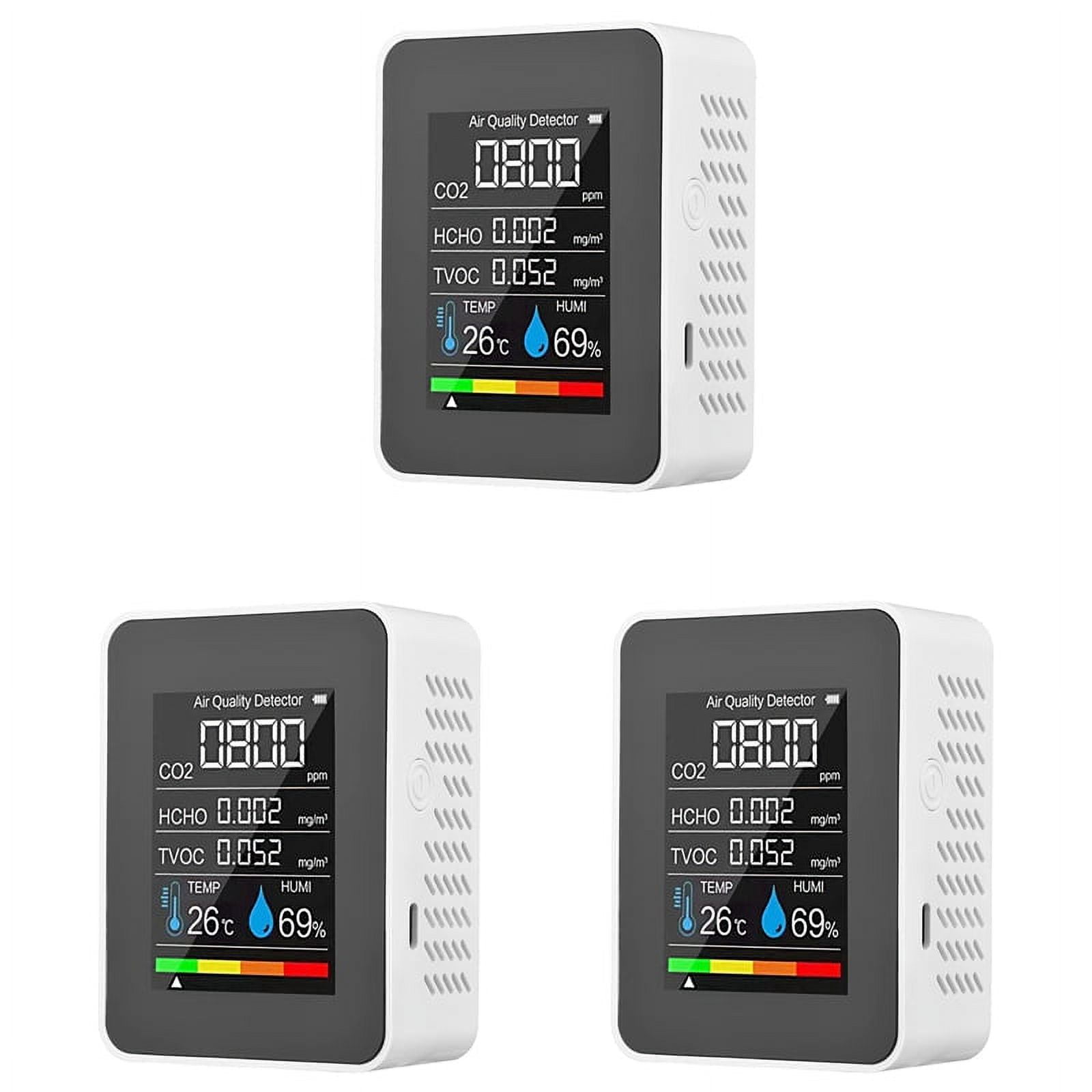3X 5 in 1 Air Quality Monitor TVOC HCHO Temperature Humidity CO2 Meter ...