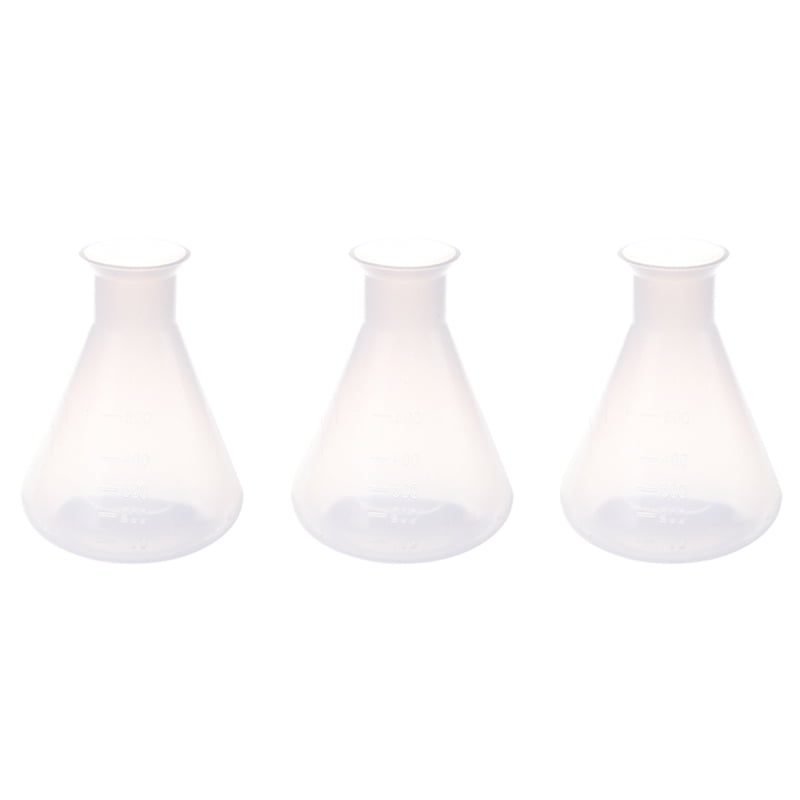 3X 500Ml Clear Plastic Laboratory Chemical Conical Flask Bottle ...