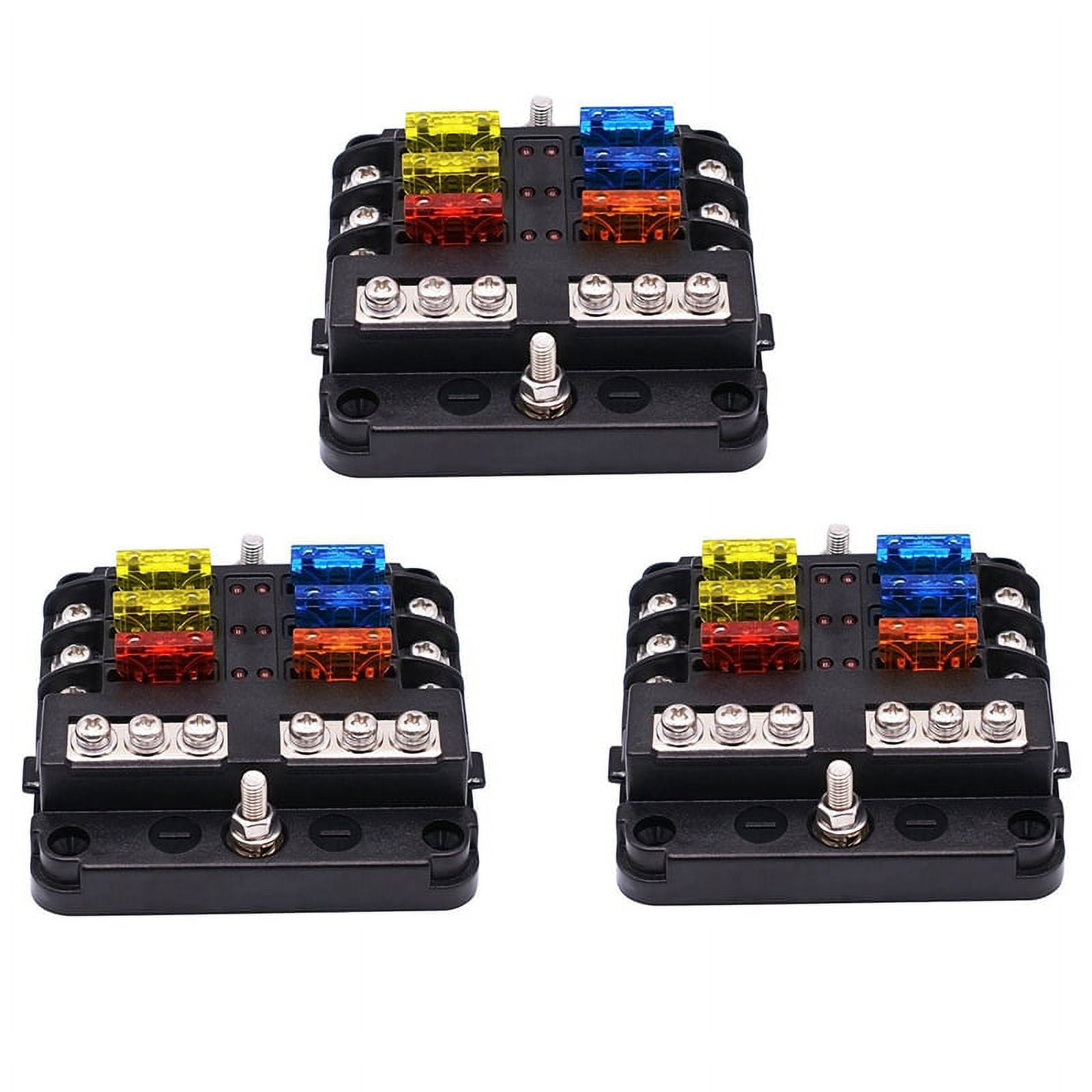 3X 6-Way Waterproof Fuse Block,with LED Indicator 12 Circuits with ...