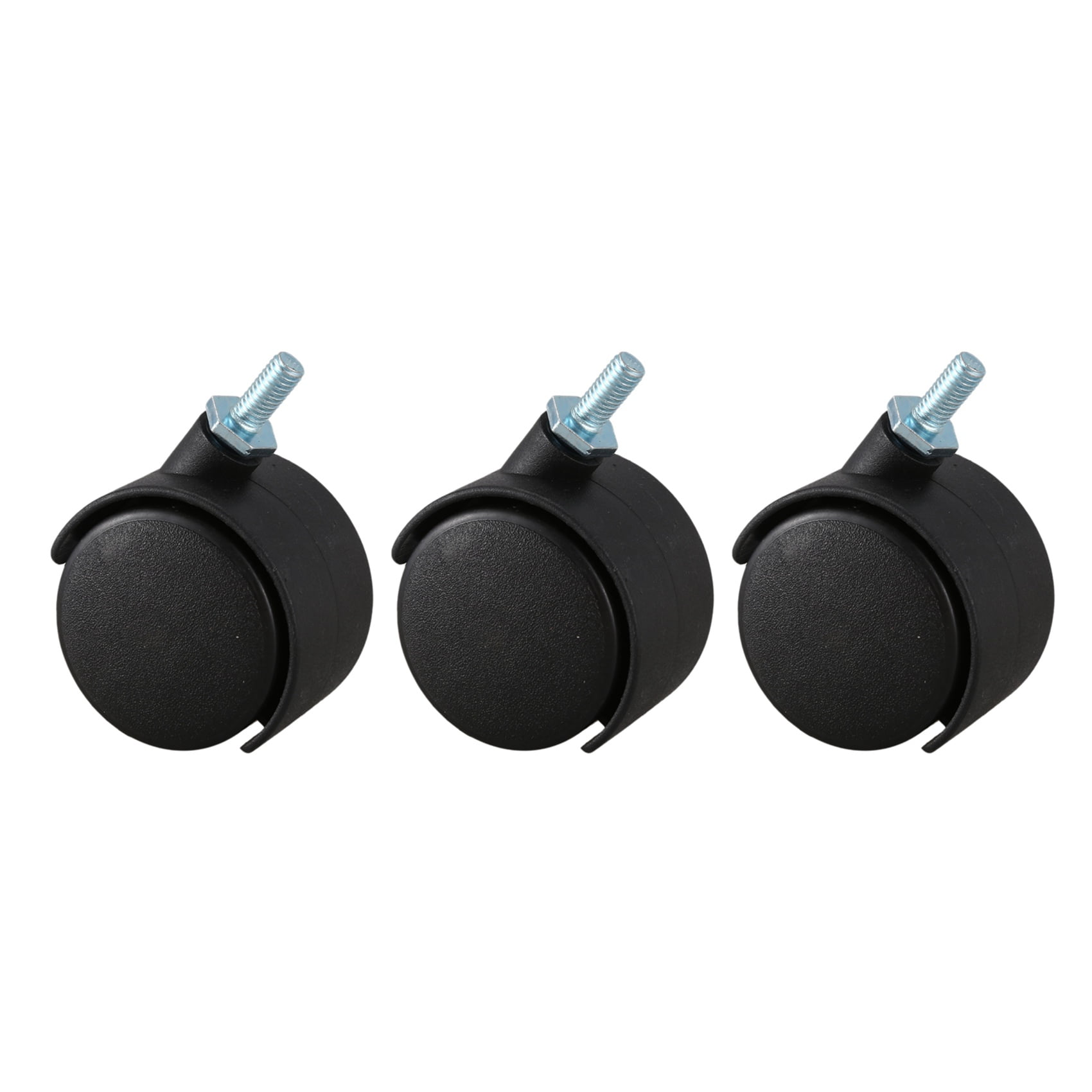 3X 6mm Threaded Stem 40mm Dual Wheel Rotatable Caster Black - Walmart.com