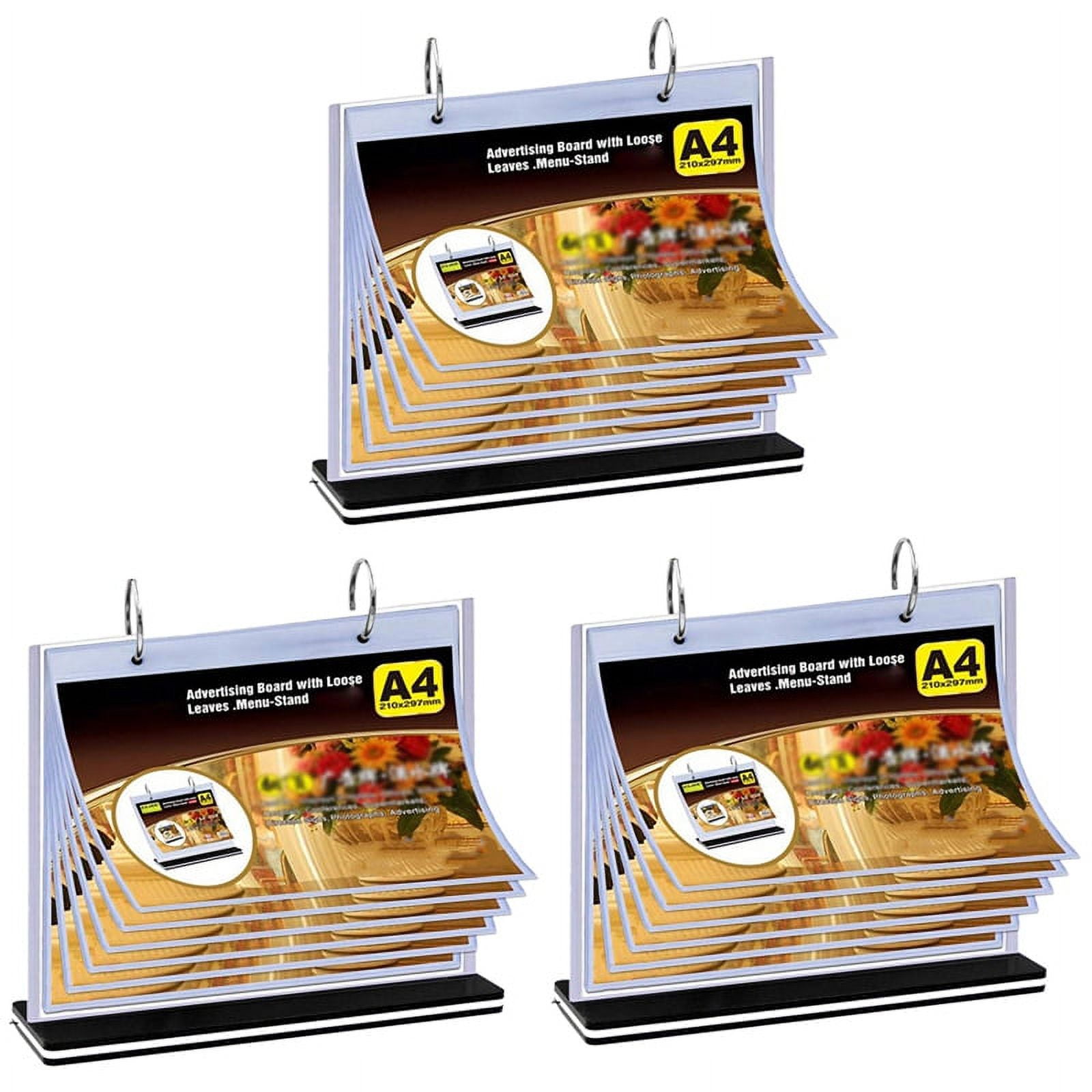 3X A4 Flip Table Menu Stand Multi-Page Table Card Rack Menu Display ...