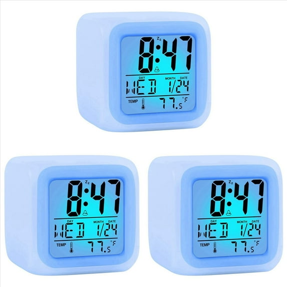 3X Alarm Clock Digital Travel for Bedroom Boy Girl,Small Bedside Clocks,Display Time/Date LED ...