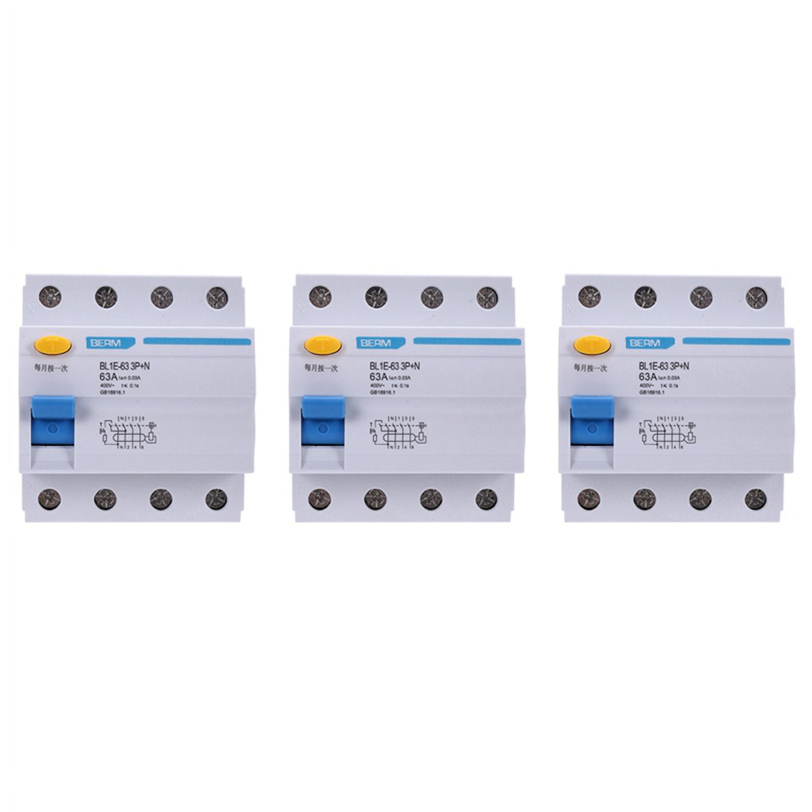 3X BL1E-63 3P+N 63A RCCB Residual Current Circuit Breaker 400V 30MA ...