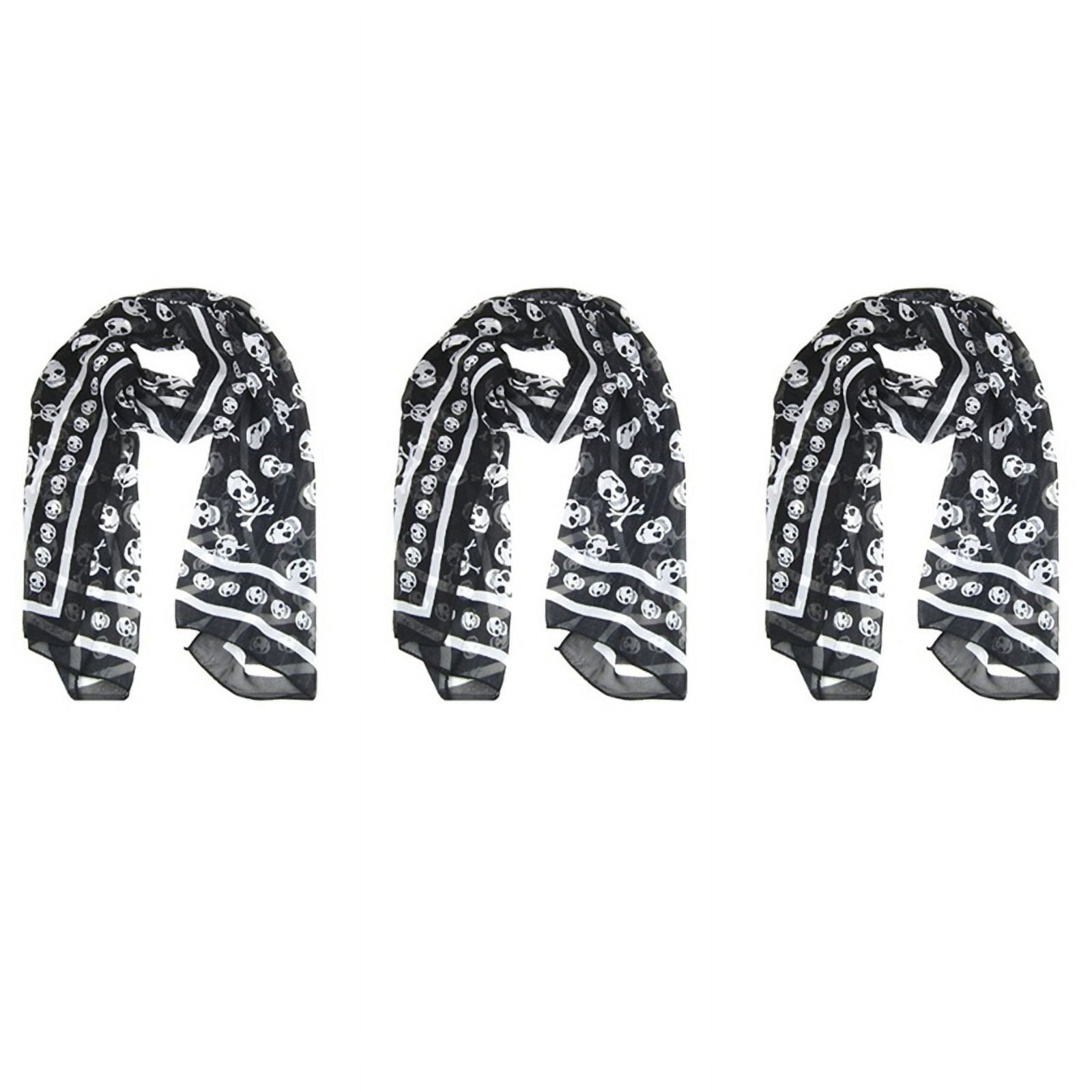 3X Black Chiffon Silk Feeling Skull Print Fashion Long Scarf Shawl Scaf ...