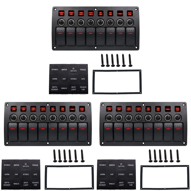 3X Boat Car Marine Rocker Switch Panel 8 Gang 3PIN & Circuit Breaker ...