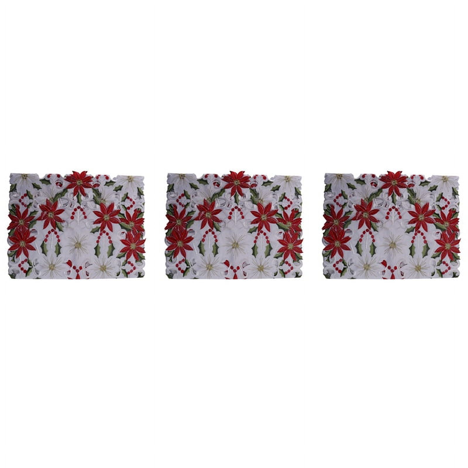 3X Christmas Embroidered Table Runner, Luxury Holly Poinsettia Table ...