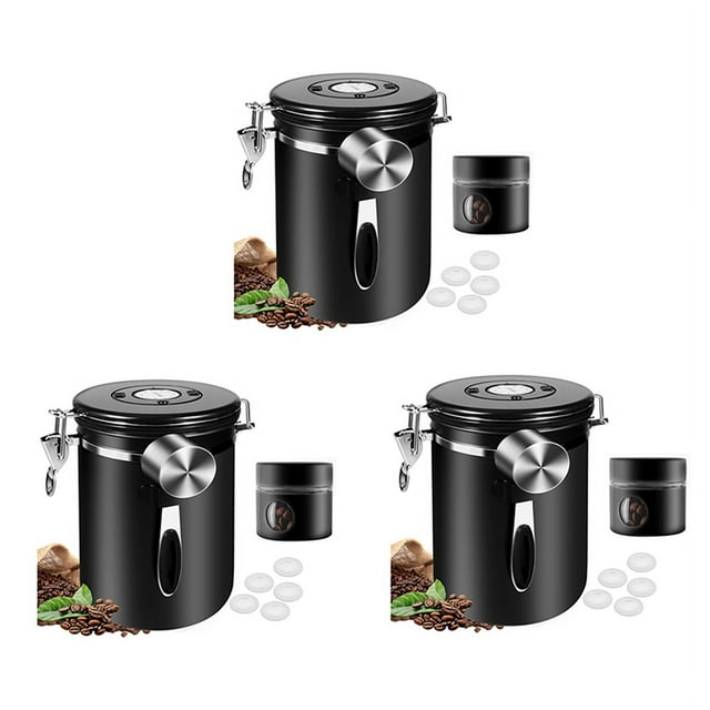 3X Coffee Jars Airtight 1.8L Coffee Bean Container Storage Jars with ...