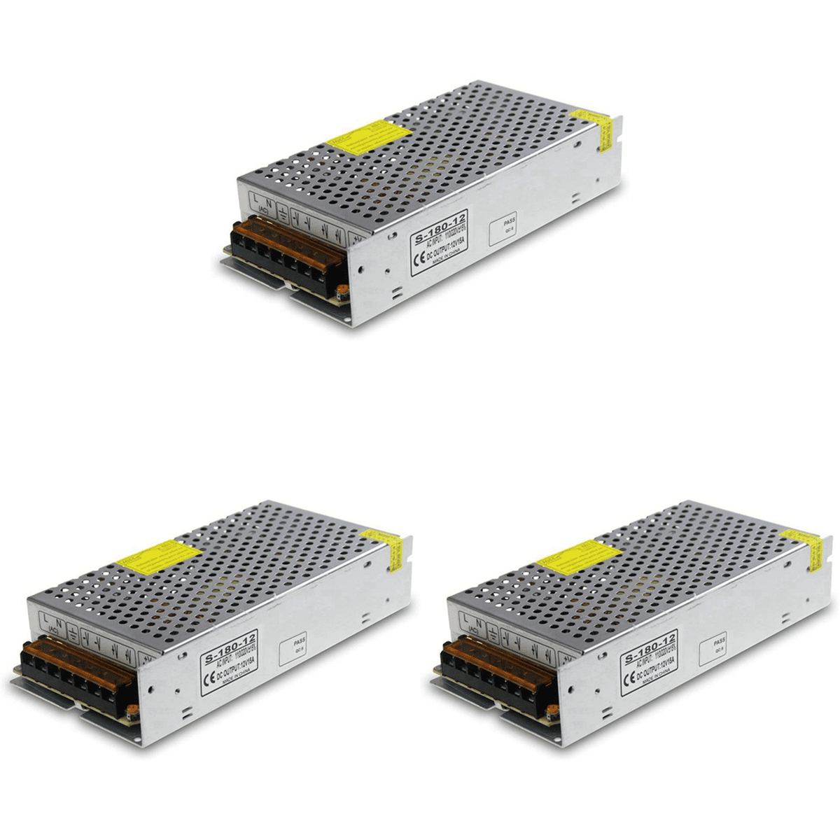 3X DC 12V 15A 180W Power Supply Transformer Switch AC 110V / 220V to DC 12V 20Amp Switching ...