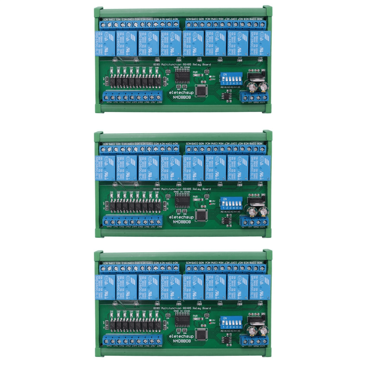 3X DC 24V 8 Ch RS485 Relay Board Modbus RTU UART Remote Control Switch DIN35 Rail Box for PLC ...