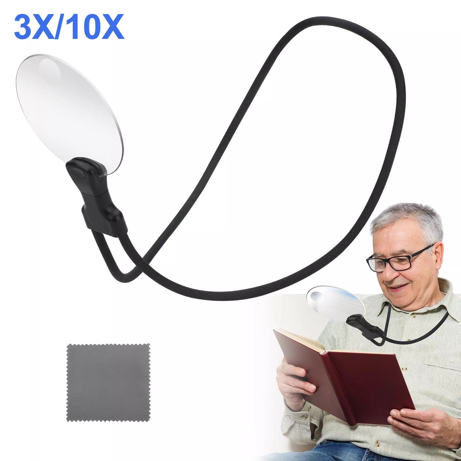 3X Detachable Hands-Free Neck Wear Magnifying Glass for Low Vision ...