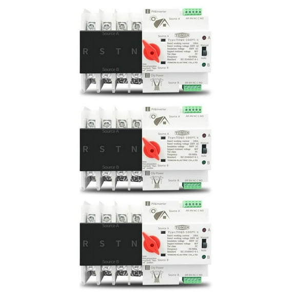 3X Din Rail 4P ATS Dual Power Automatic Transfer Switch Electrical ...