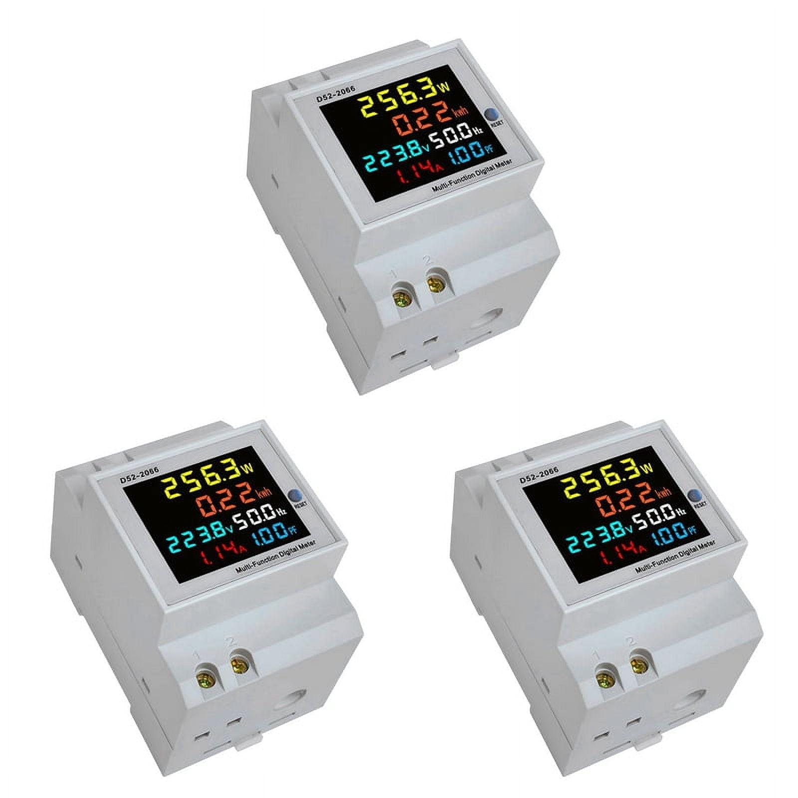 3X Din Rail AC Monitor 6IN1 250-450V 100A Voltage Current Power Factor ...