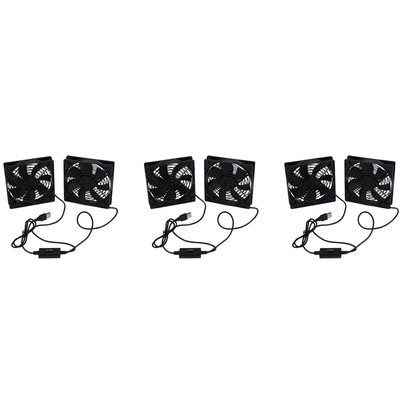 3X Dual 120mm 5V USB Powered PC Router Fans with Speed Controller High Airflow Cooling Fan for ...