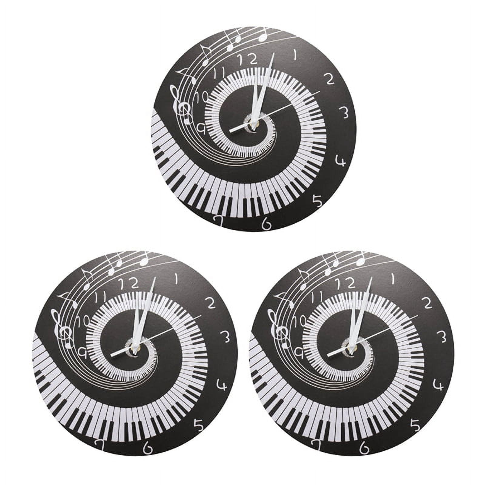 3X Elegant Piano Key Clock Music Notes Wave Round Modern Wall Clock ...