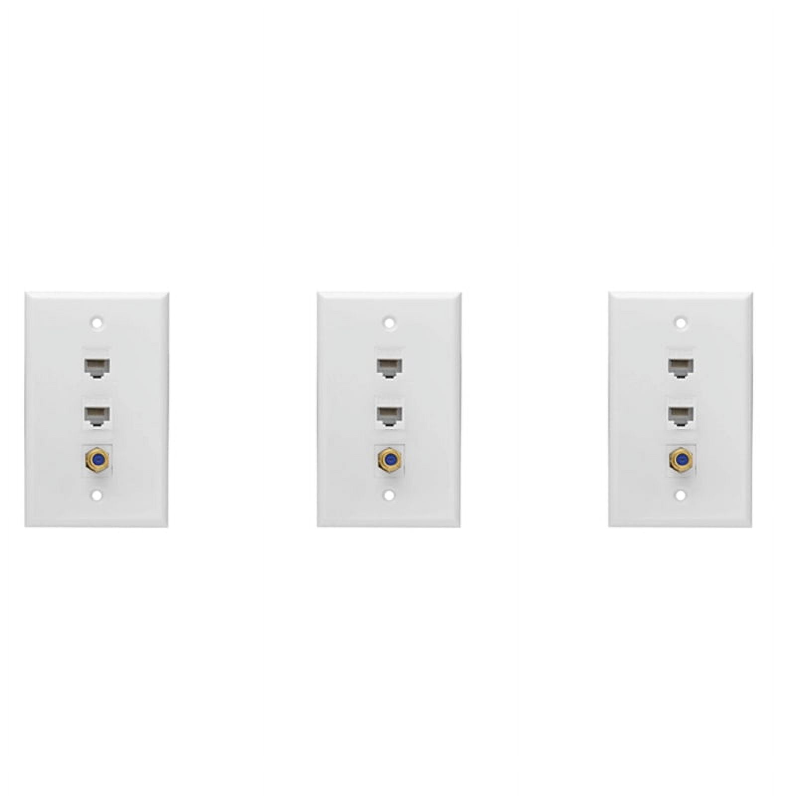3X Ethernet Coax Wall Plate,2 Port Cat6 RJ45 and 1 F Type Connector ...