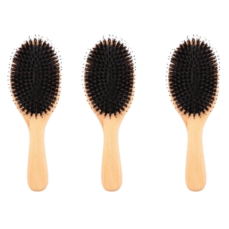3X Hair Brush Boar Bristle Hair Brush with Nylon Pins Bamboo Paddle ...