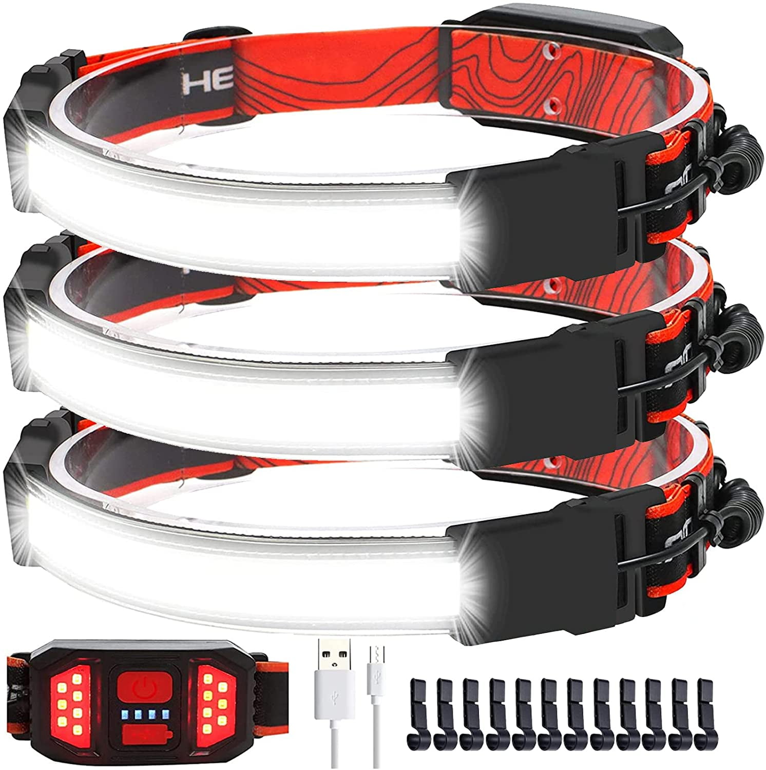 3X LED Rechargeable Head Lamp, Hard Hat Light 230° Illumination ...