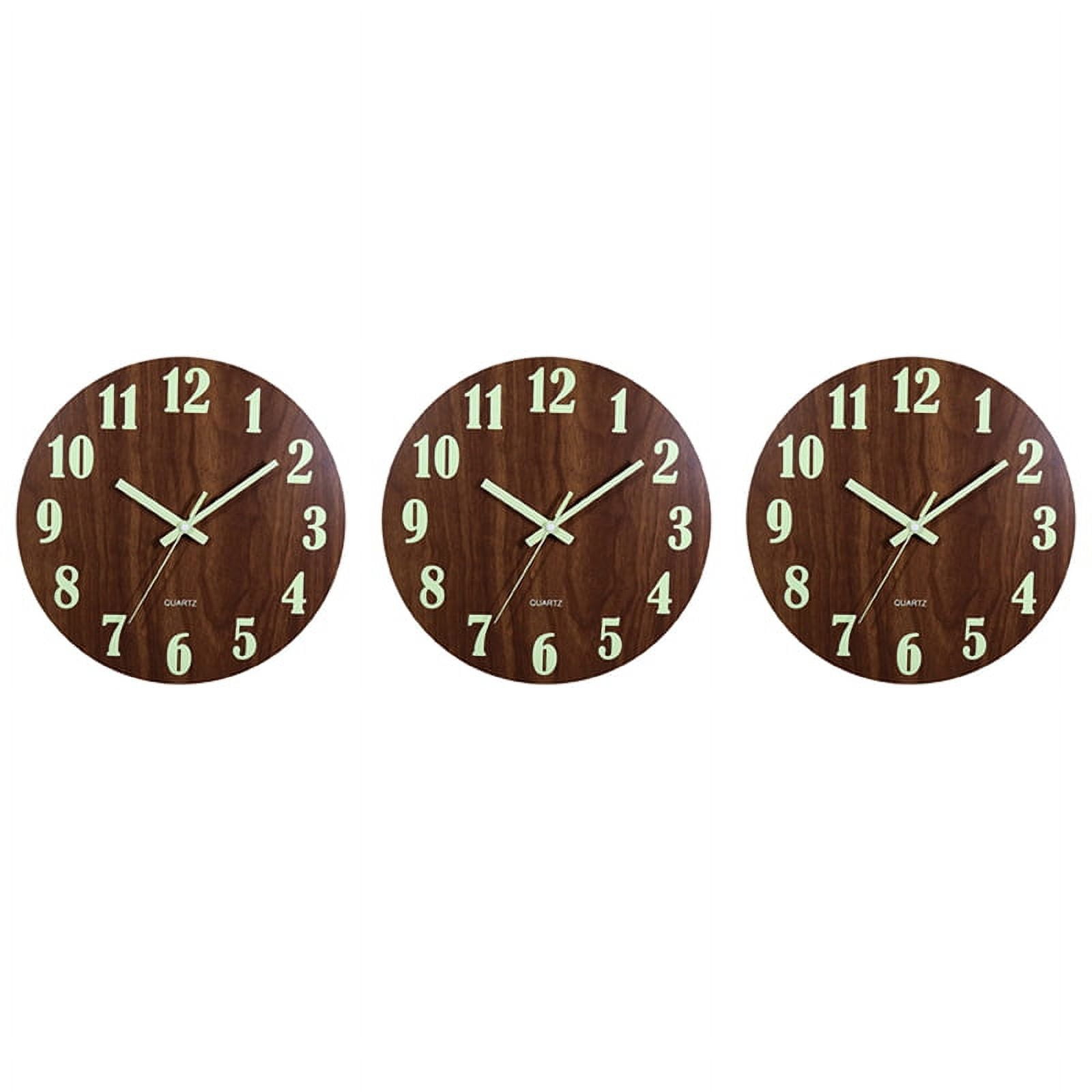 3X Luminous Wall Clock,12 Inch Wooden Silent Non-Ticking Kitchen Wall ...