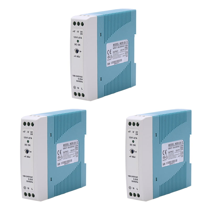 3X MDR-20 12V 20W Din Rail Power Supply Ac-Dc Driver Voltage Regulator ...