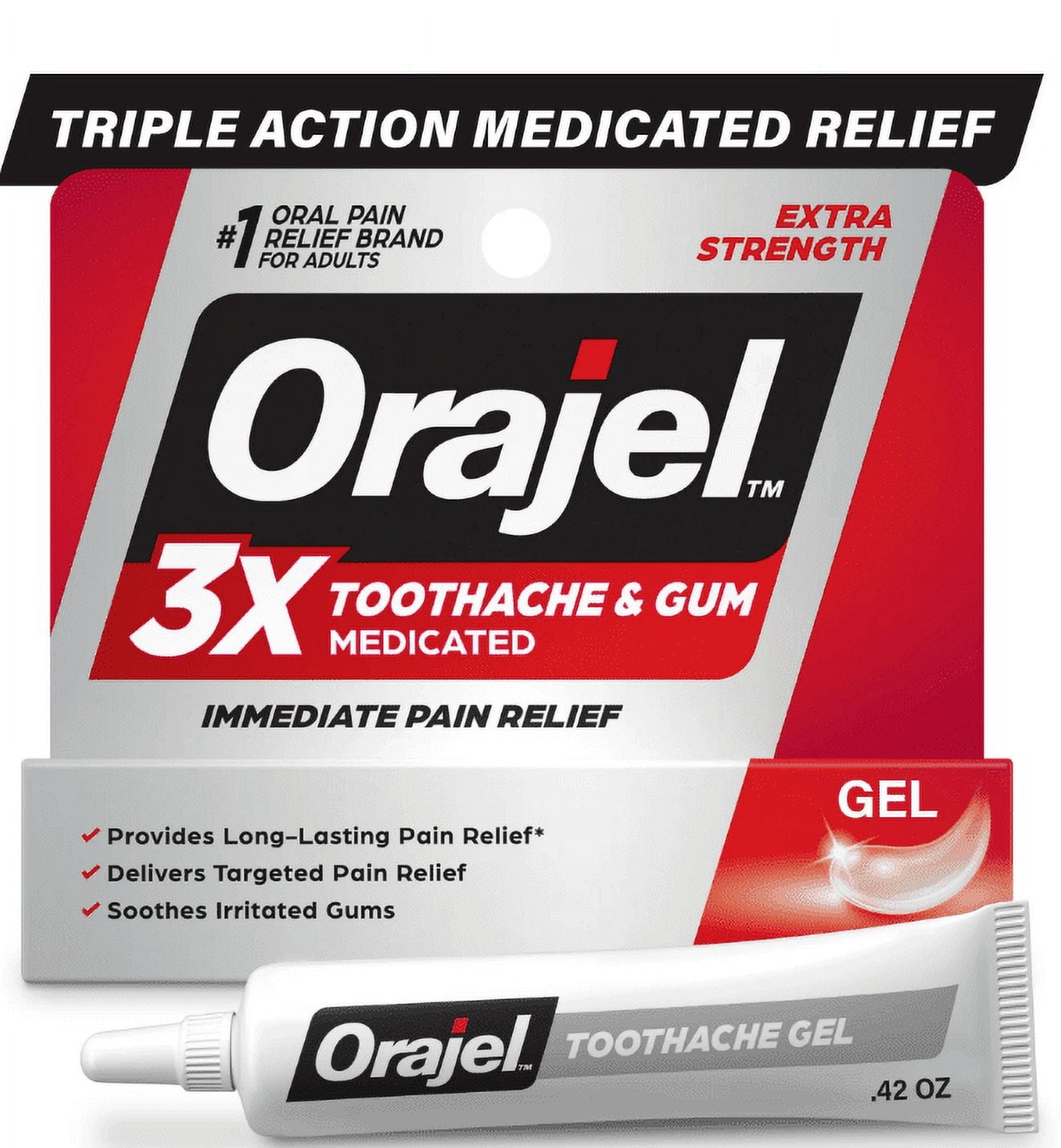 3X Medicated Toothache & Gum Pain Gel, Immediate , Extra Strength, 0.42 ...