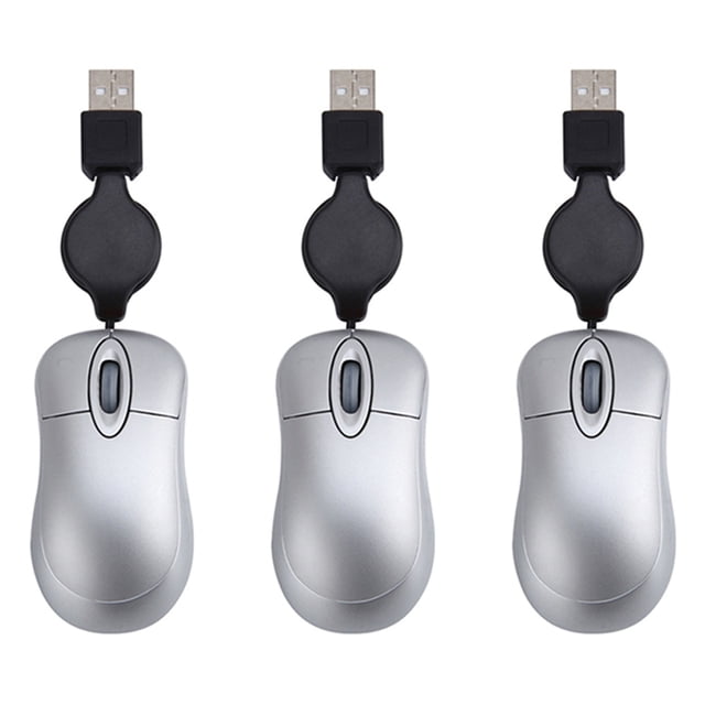 3X Mini USB Wired Mouse Retractable Cable Tiny Small Mouse 1600 DPI ...