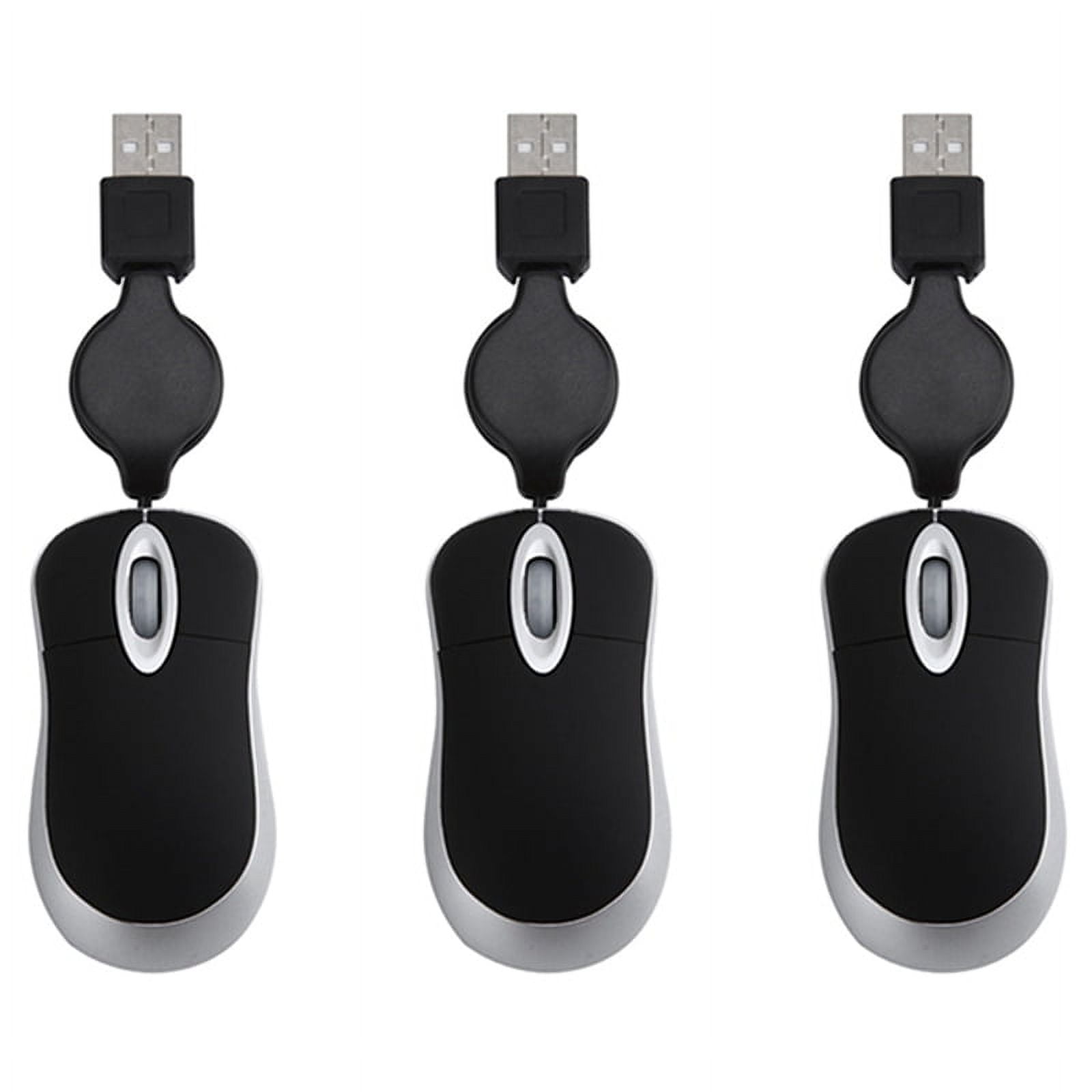 3X Mini USB Wired Mouse Retractable Cable Tiny Small Mouse 1600 DPI ...
