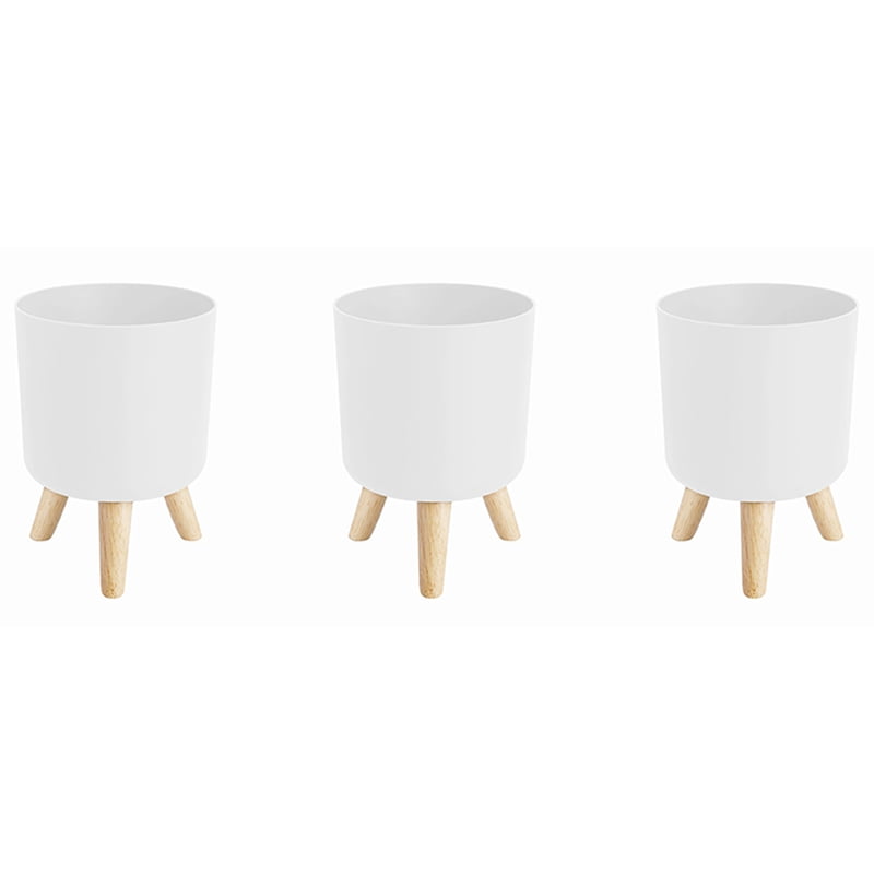 3X Modern Plant Pots with Wooden Legs Holder Bedroom Living Room Floor ...
