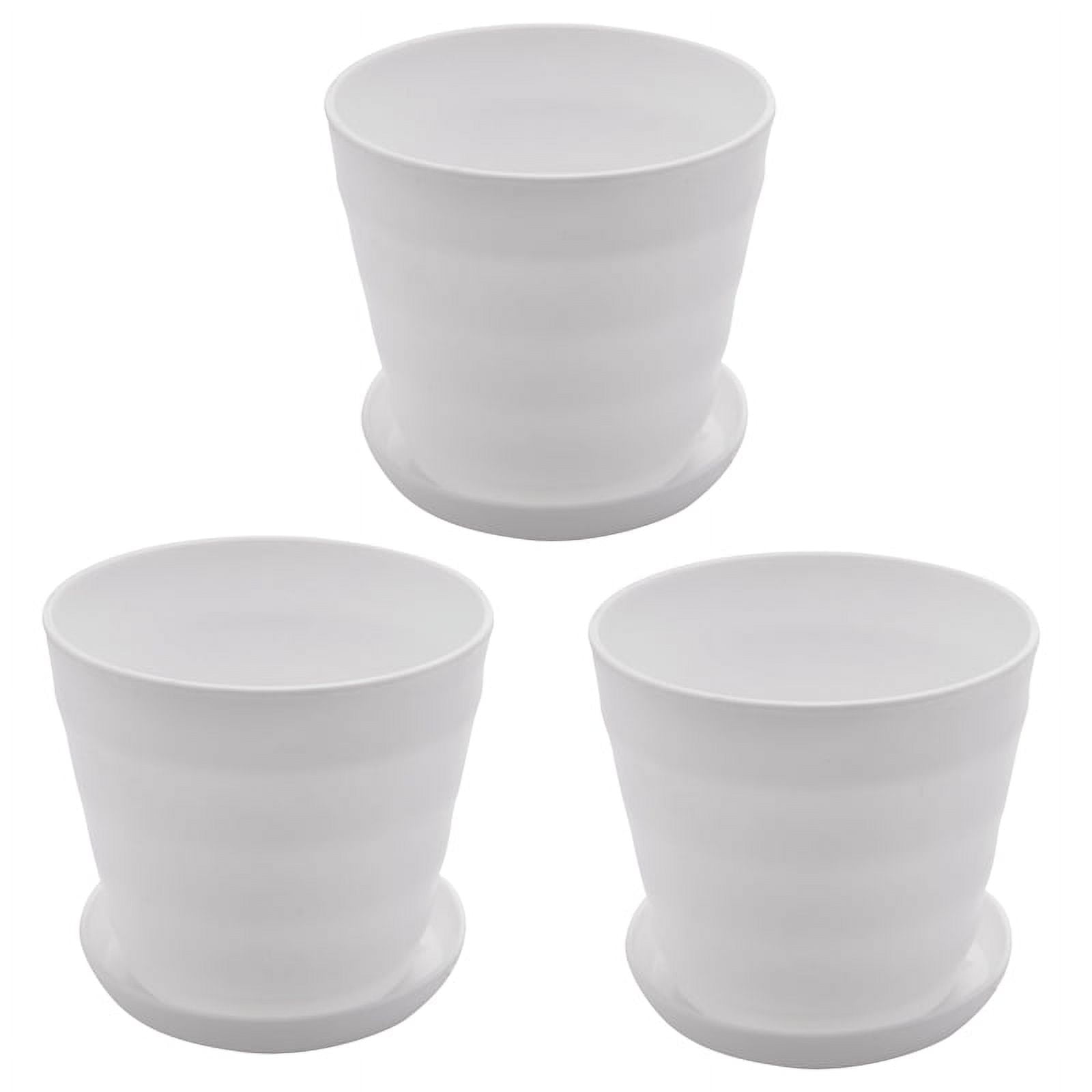 3X Plastic Round Flower Plant Pot Planter Holder with Tray Home Office ...