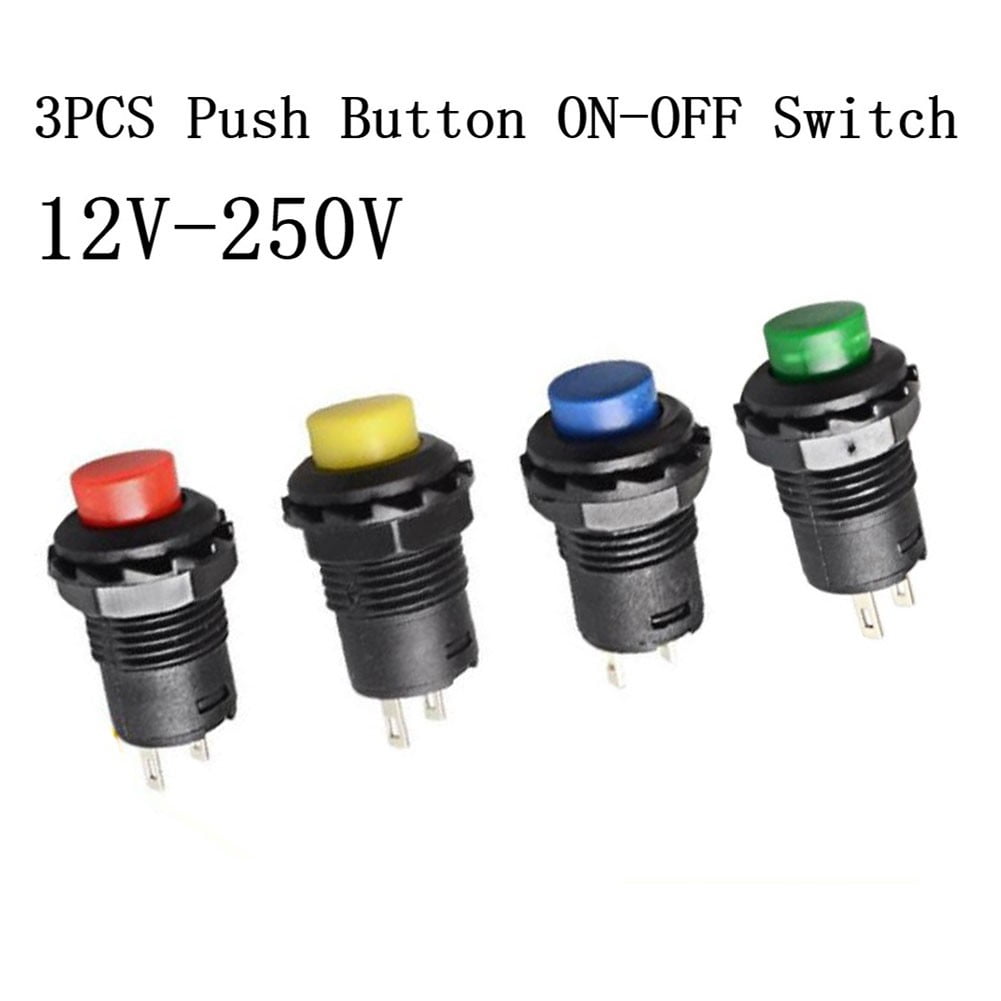 3X Push Button On-Off Switch 12Mm Round Latching Spst For Car Dash Boat ...