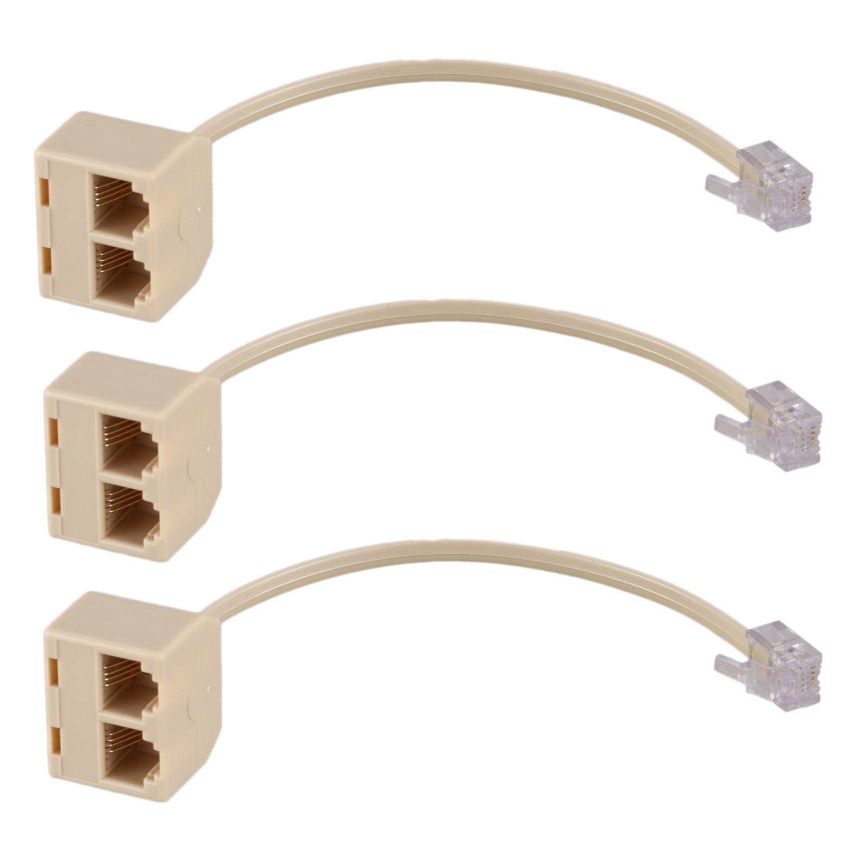 3X RJ11 6P4C 2 Way Outlet Telephone Jack Line Splitter Adapter Beige ...