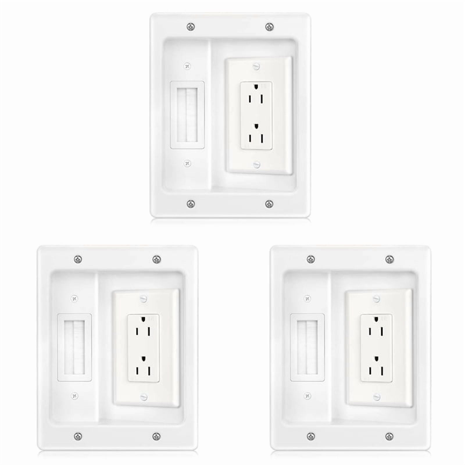 3X Recessed Outlet Box in Wall Cable Management Kit 15A 125V Hide TV ...