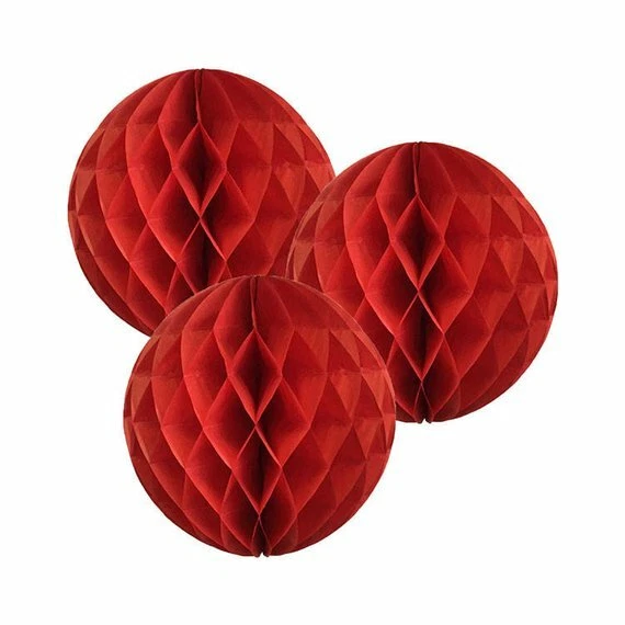 3X Red 8 Inch Honeycomb Round Tissue Paper Lantern Balls Pom Poms ...
