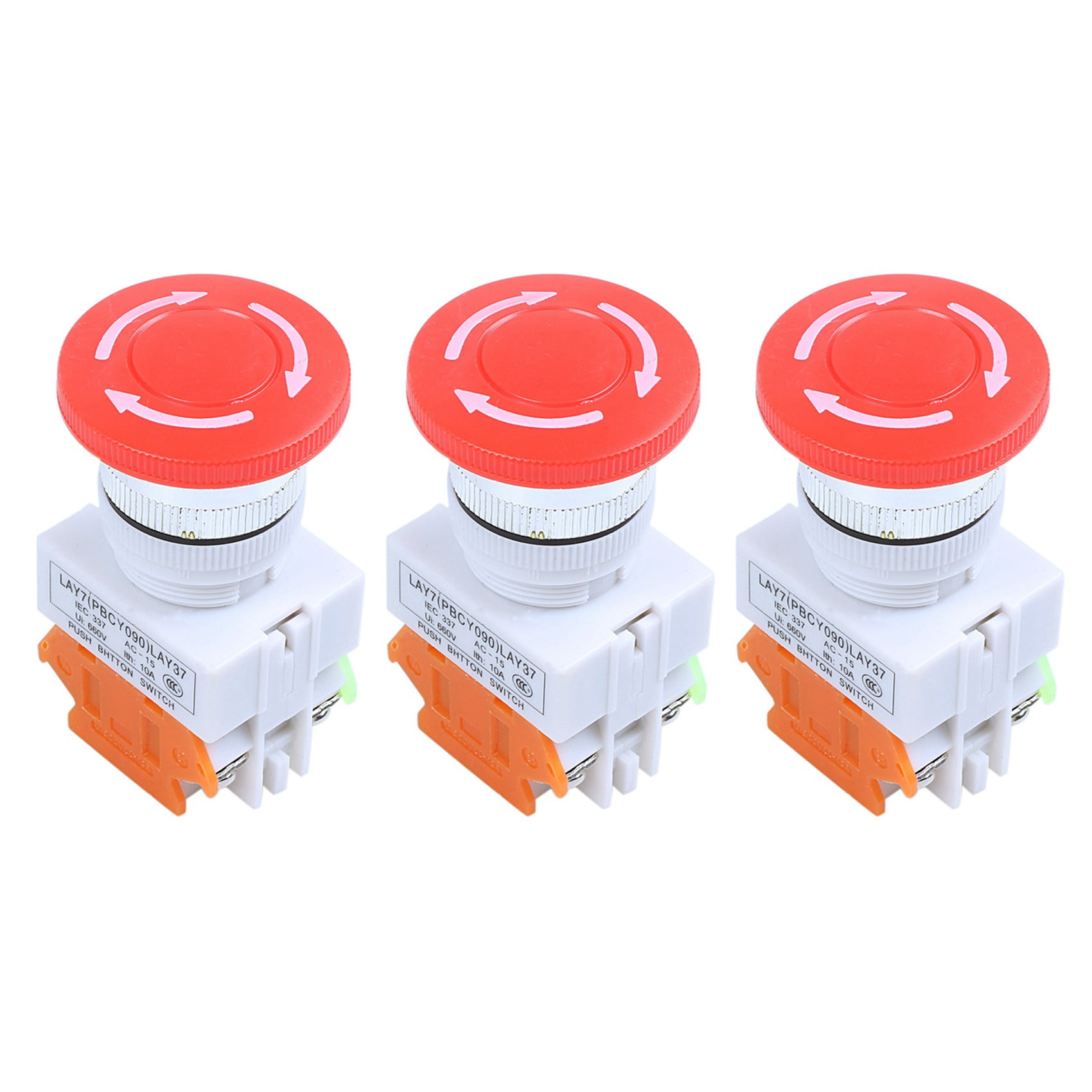 3X Red Mushroom Cap 1NO 1NC DPST Emergency Stop Push Button Switch AC ...