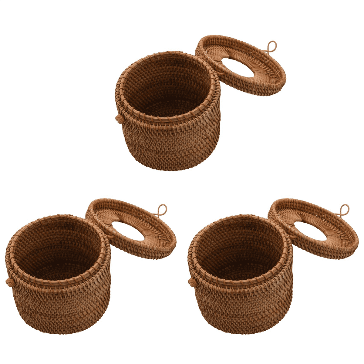 3X Round Rattan Tissue Box Vine Roll Holder Toilet Paper Cover ...