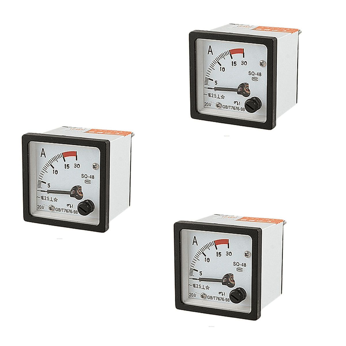 3X SQ48 Analog AC Current Panel Meter Ammeter 0-15A Gauge White + Black ...