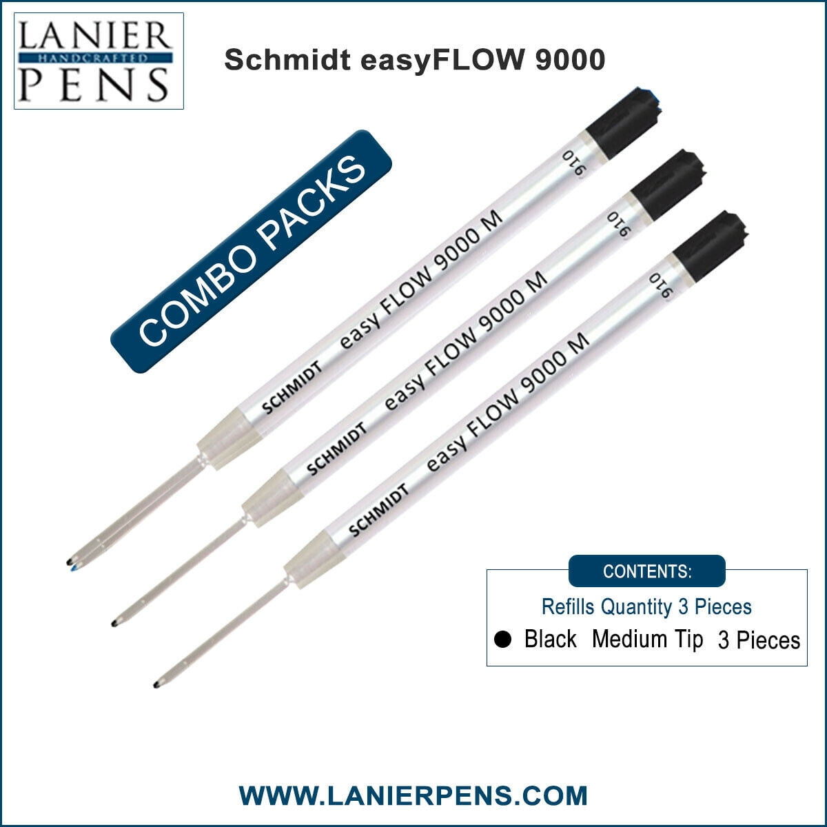 3X Schmidt 9000 M easyFLOW Parker Style Refill Black Ink Medium Tip ...