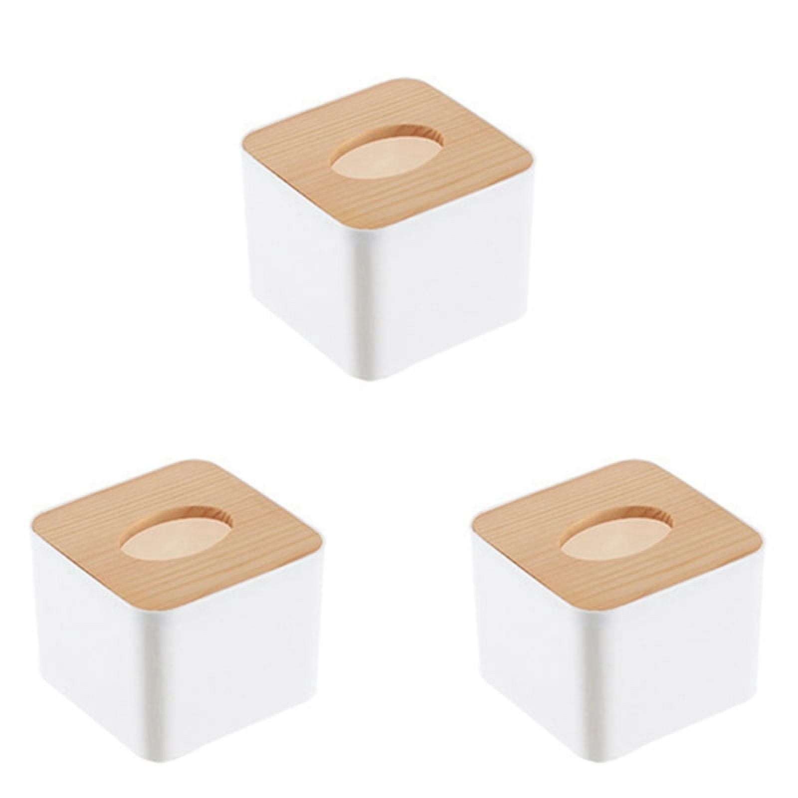 3X Square Tissue Box Tissue Box with Wooden Lid Household Removable ...