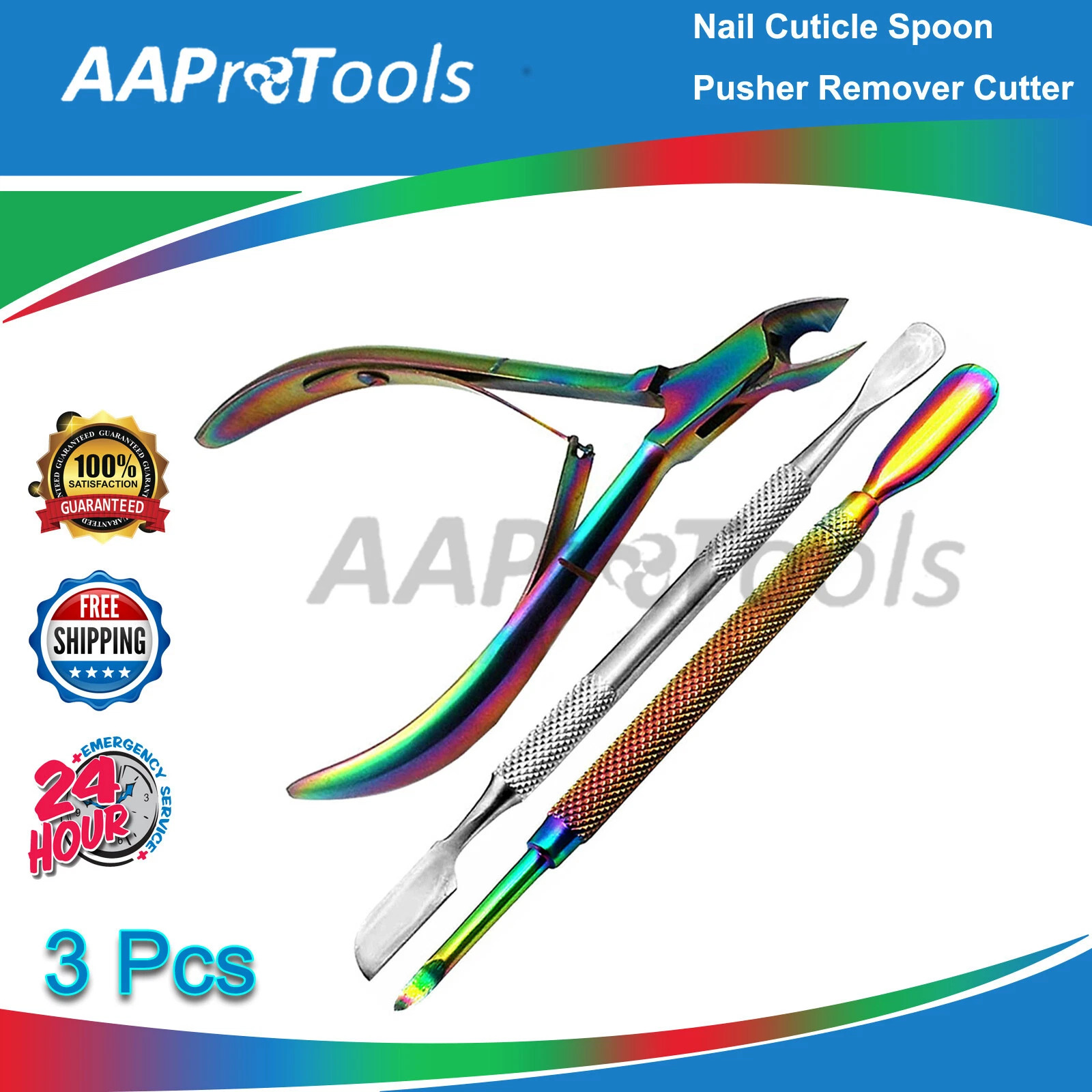 3X Stainless Steel Nail Cuticle Spoon Pusher Remover Cutter Nipper ...