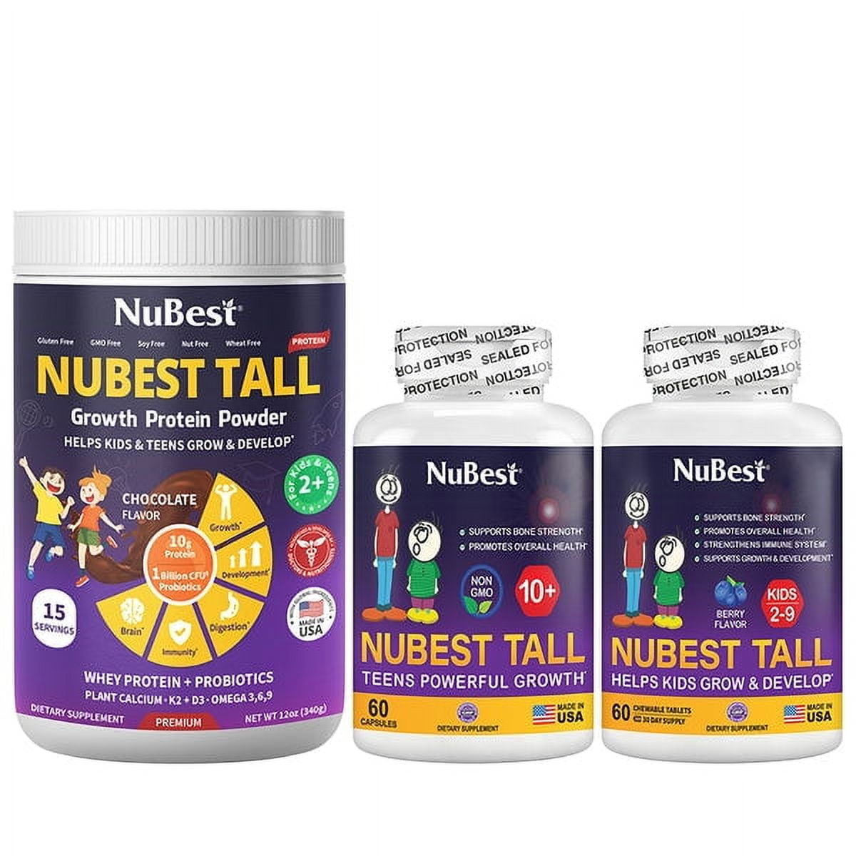 NuBest 3X Tall Combo: Protein Chocolate, Tall 10+ Capsules, Tall Kids ...