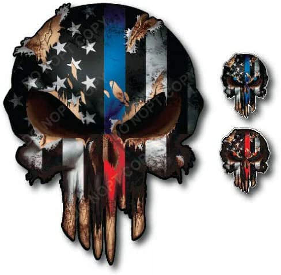 3X Thin Blue Red Line Skull American Flag Sticker Vinyl Decal Car Truck ...