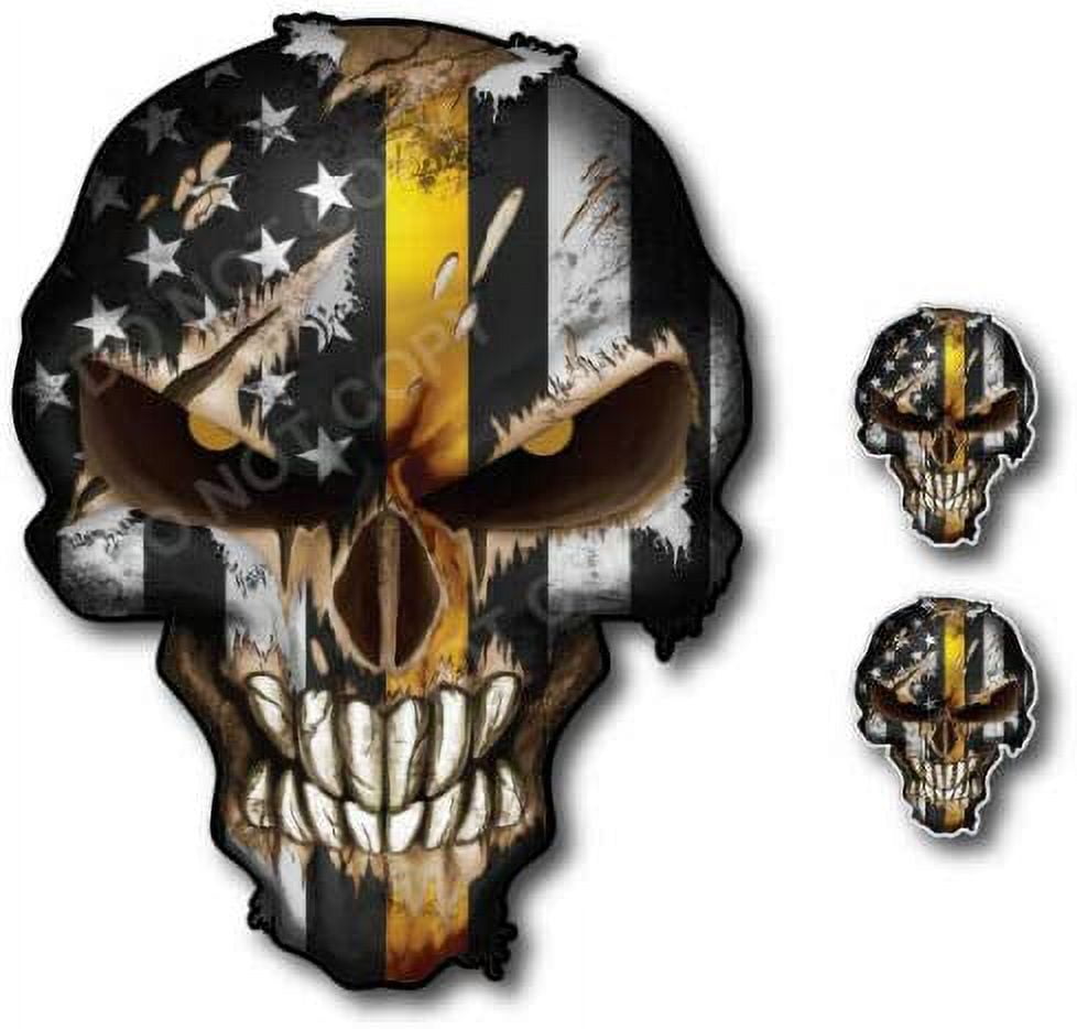 3X Thin Yellow Line Reflective Eye Skull American Flag Sticker Vinyl ...