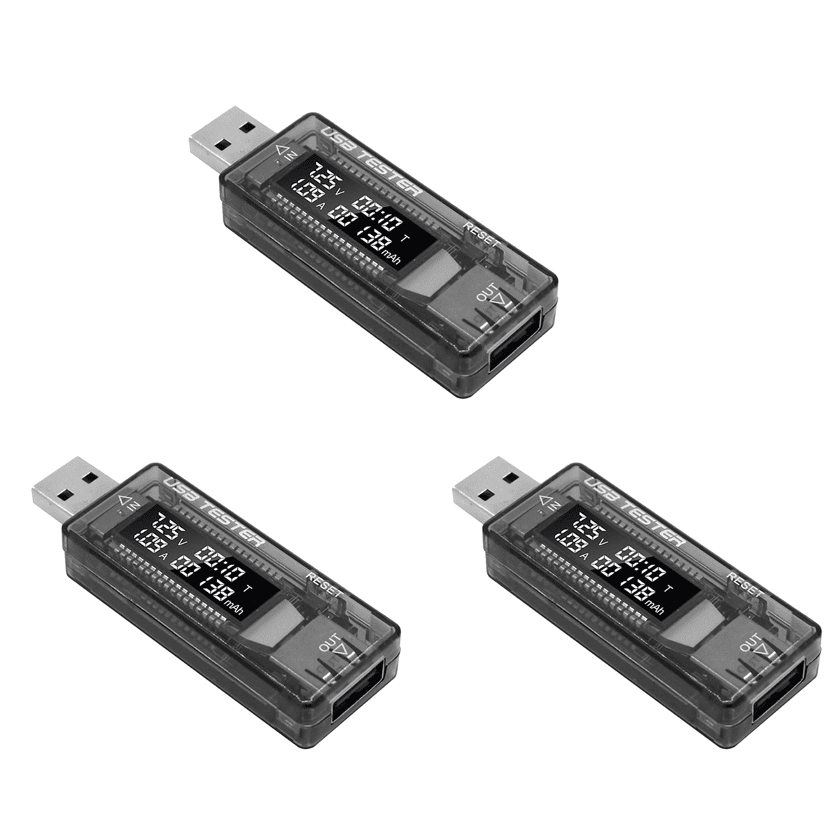 3X USB Tester Current Voltage Charger Capacity Tester Volt Meter ...