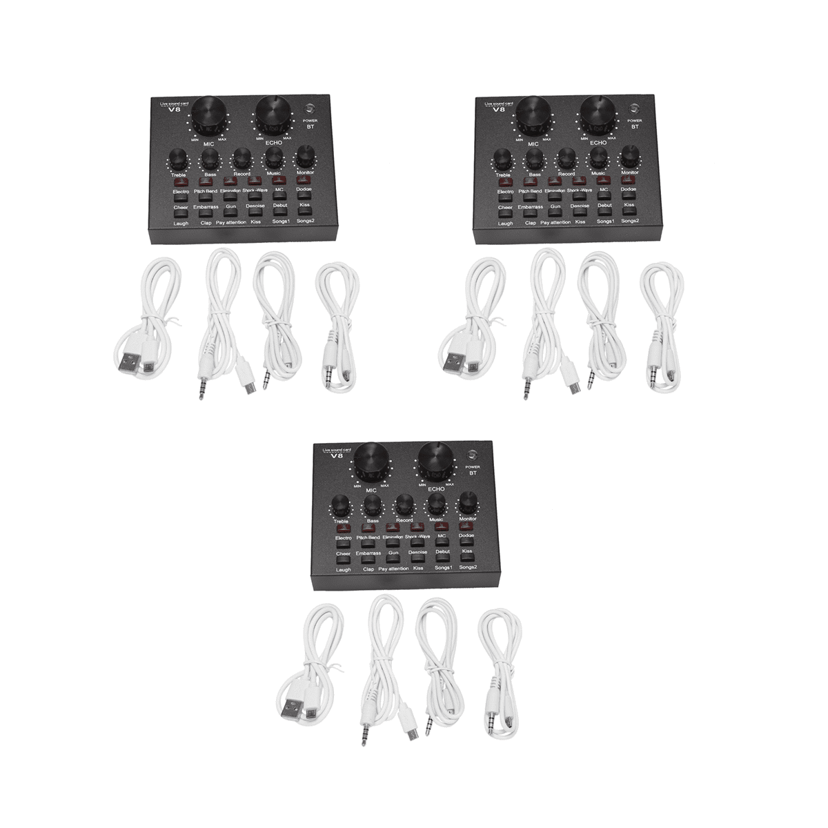 3X V8 Sound Card Audio Set Interface External USB Live Microphone Sound ...