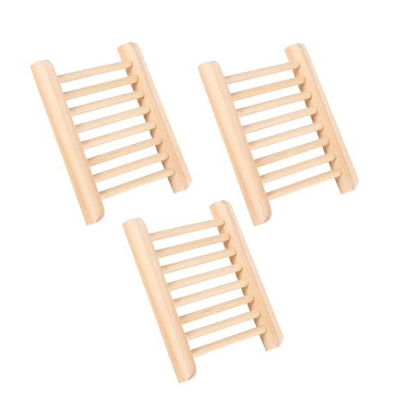 3X Wood-Color Trapezoid Natural Wood Soap Plate Box Bath Soap Tray ...