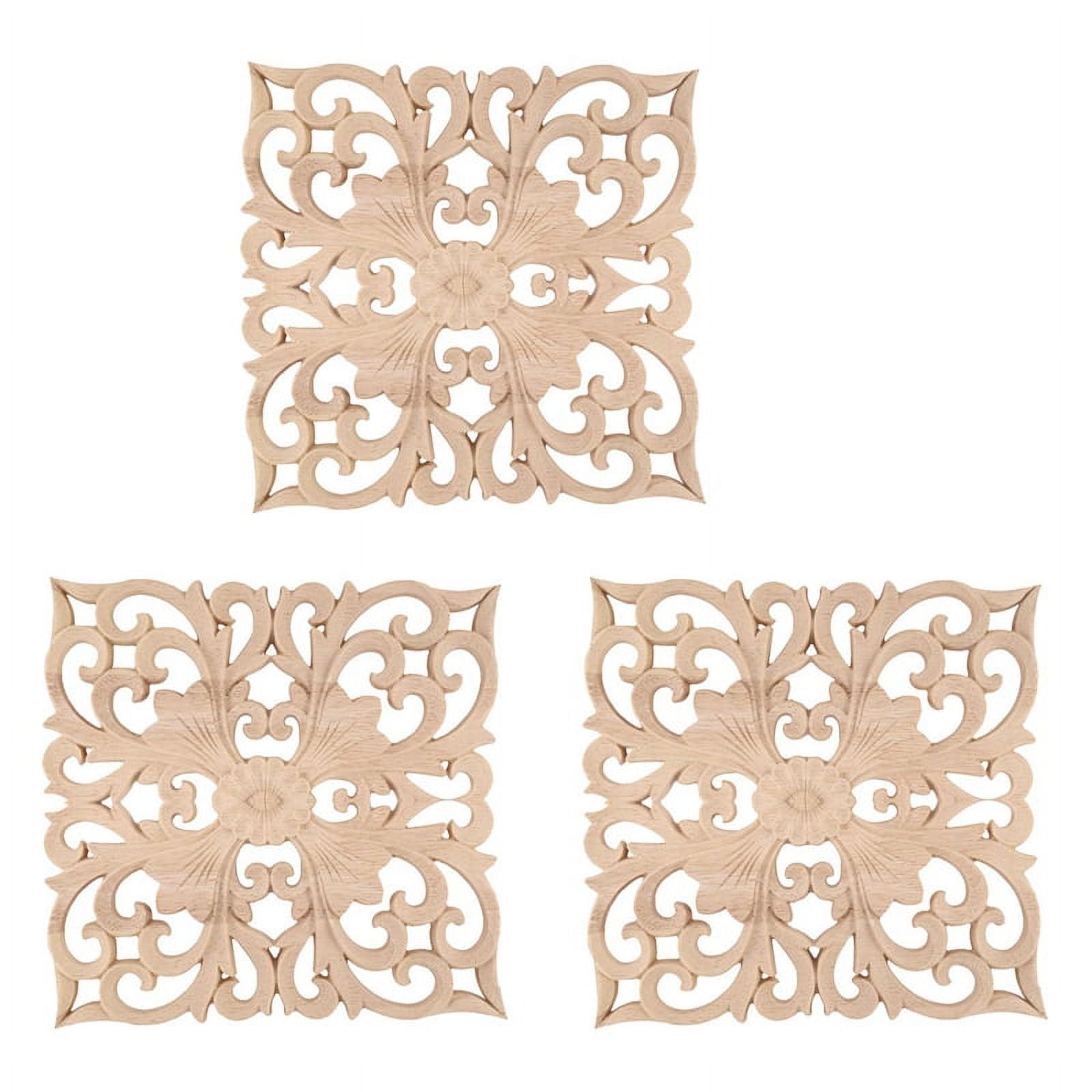 3X Wooden Decal Supply European-Style Applique Real Wood Carving ...