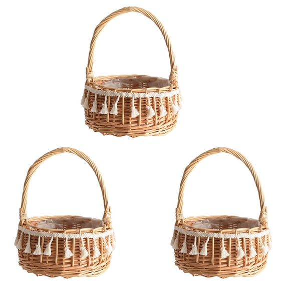 3X Woven Storage Basket and Ribbon Wedding Flower Girl Baskets Wicker ...