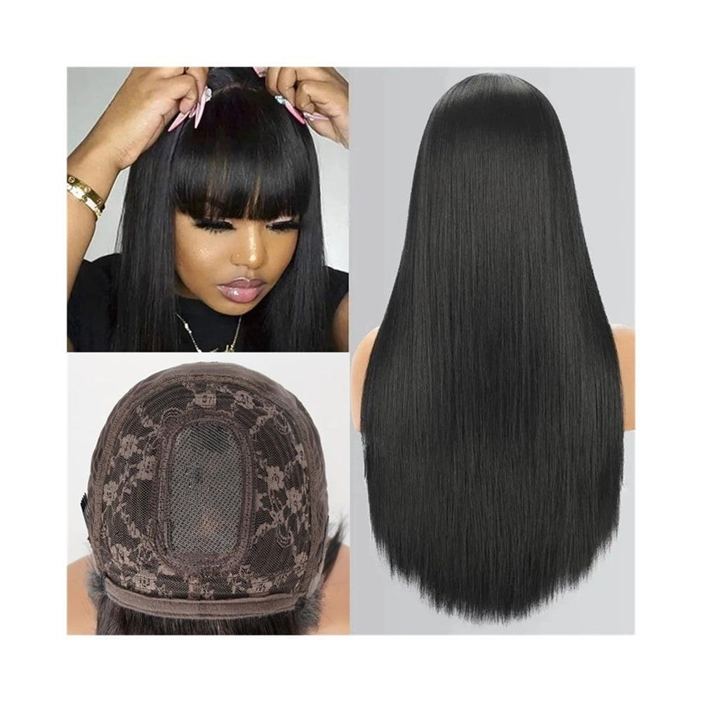 3X1 Middle Part Lace Wig Bone Straight Human Hair Wig With Bangs ...