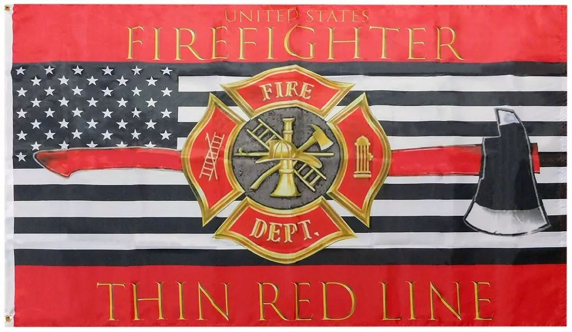 3x5 A Fire Fighter Thin Red Line Emblem & Axe 3'x5' 100D Woven Poly ...
